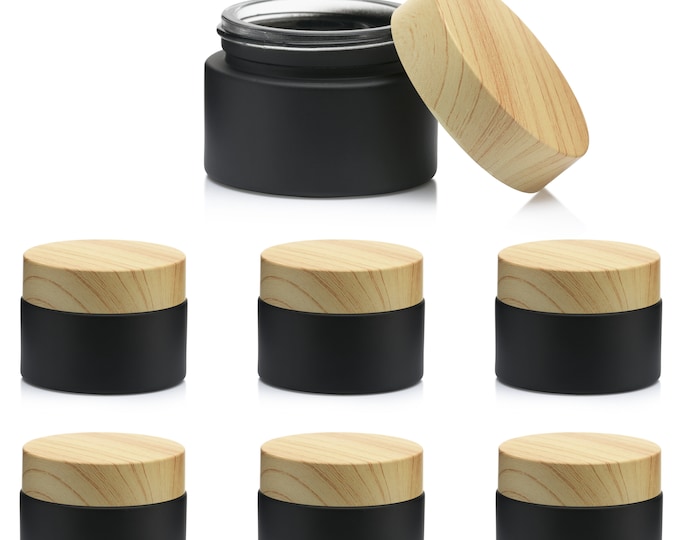 6 Pack 1oz (30ml) Black Frosted Cosmetic Glass Jars With Plastic Cap ...