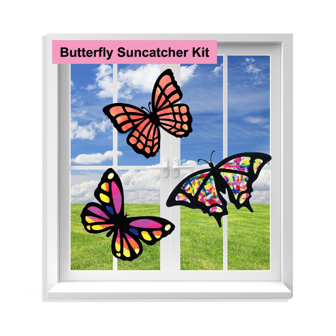 Butterfly Suncatcher Craft Kit: Tissue Paper Stained Glass Window Art ...