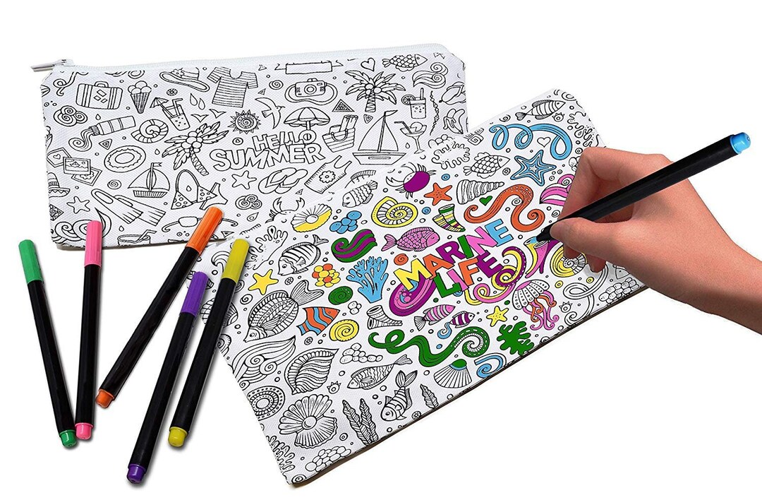 2 Pack of Color Your Own Pencil Case, Pen Case, Stationery Pouch Zipper ...