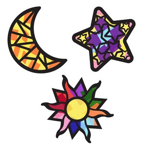 Sun Moon Stars Suncatcher Craft Kit: Tissue Paper Stained Glass Window ...