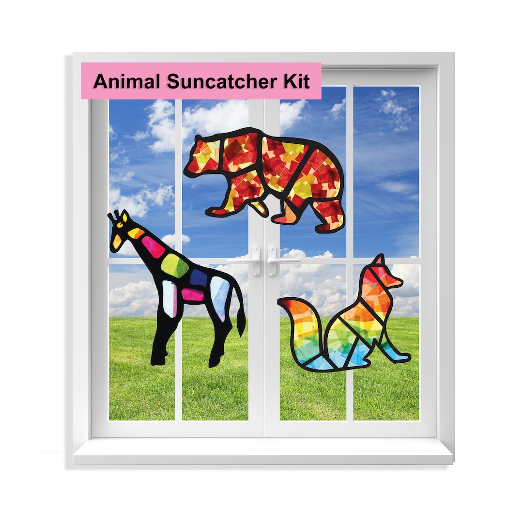 Animal Suncatcher Craft Kit: Tissue Paper Stained Glass Window Art ...