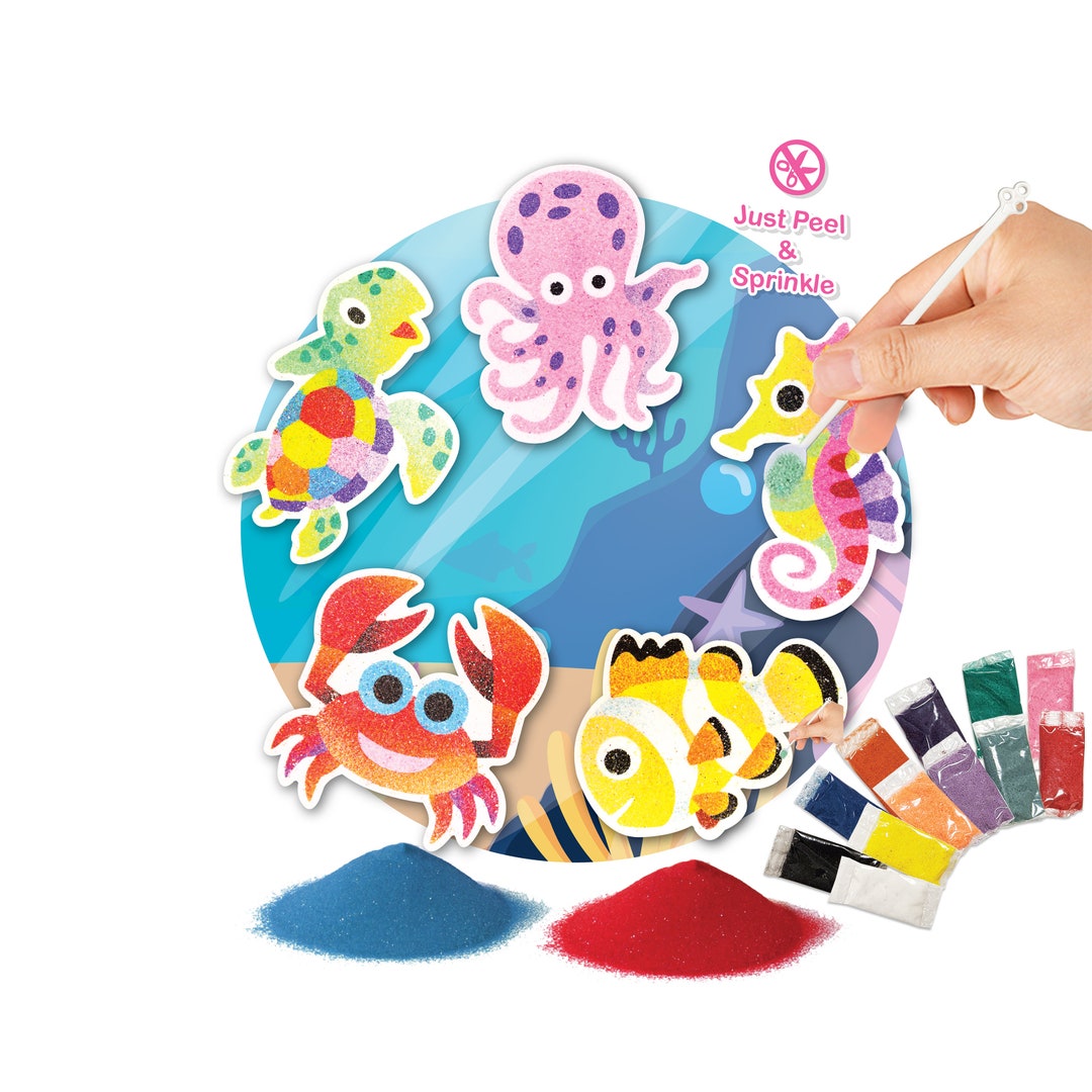 Peel and Stick Sea Life Magnetic Sand Art Craft - 5 MDF Sand Art Set ...