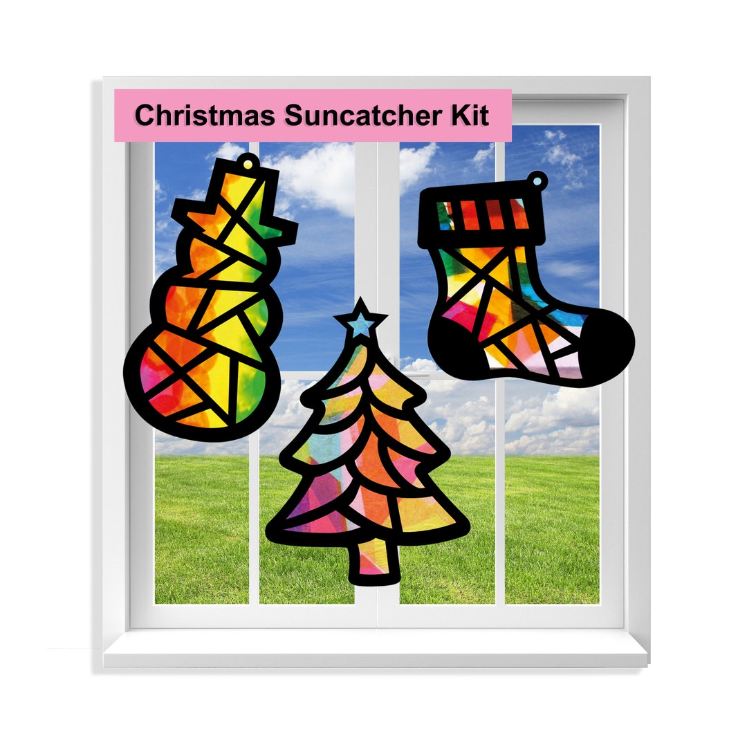 Christmas Suncatcher Craft Kit: Tissue Paper Stained Glass Window Art ...