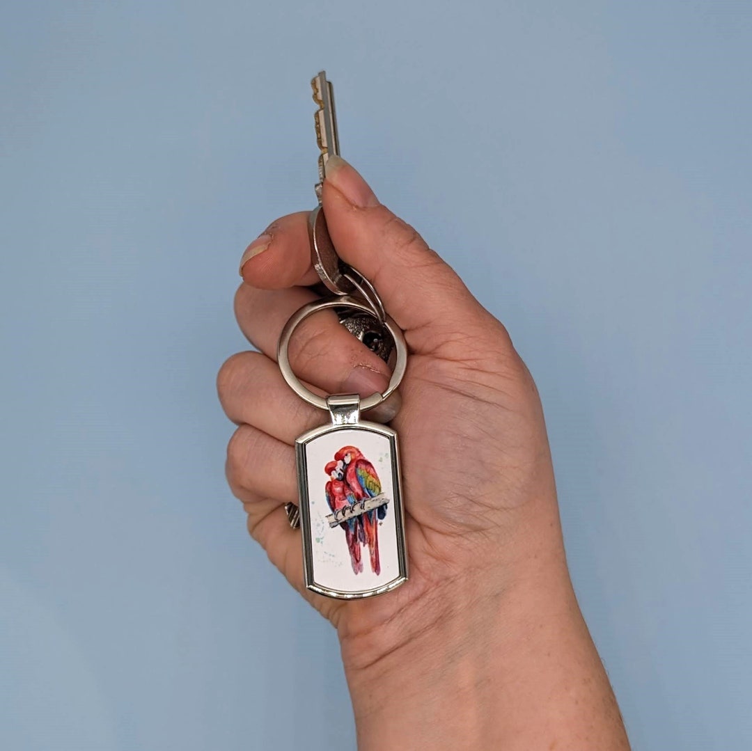 Lovesick Parrots Keyring / Watercolour / Original Art Work / Gift Boxed ...