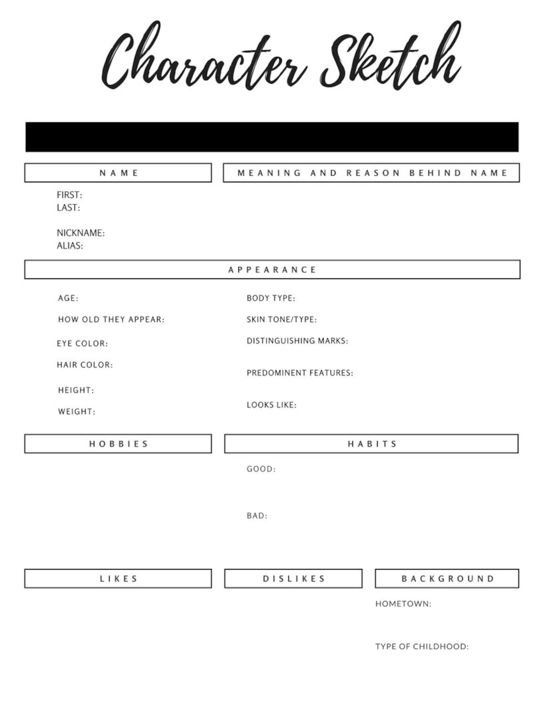 Character Sketch Worksheet: Novel Writing Planner (digital Download) - Etsy