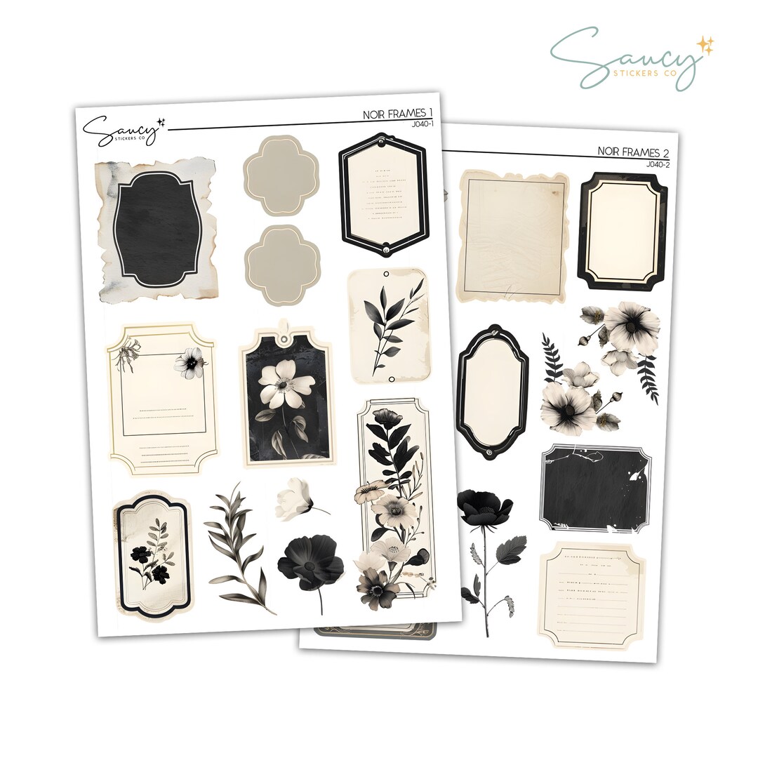 Noir Frames Sticker Kit: Floral Journal Stickers - Etsy