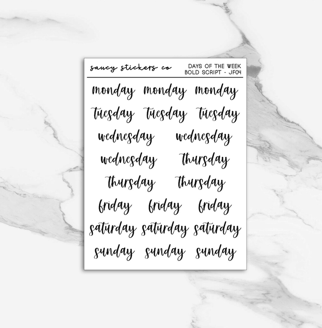 Days of the Week Bold Script Stickers Planner Stickers Journal Bullet ...
