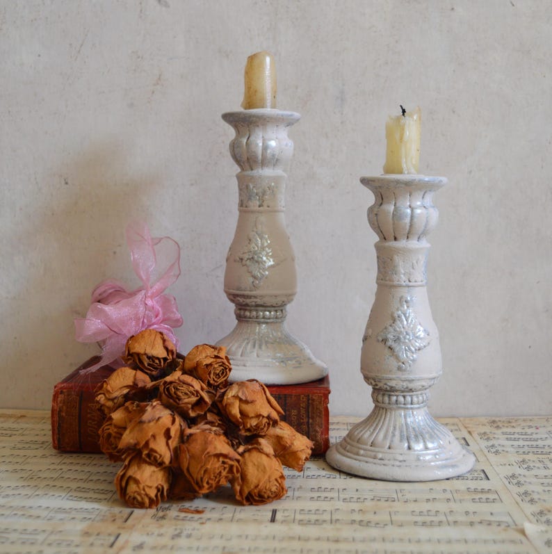 Hand Painted Ceramic Candlestick Holders: Ornate Fleur Scroll, Wedding ...