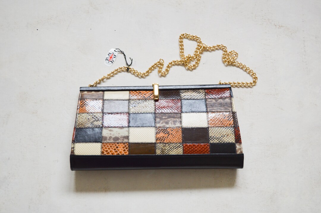 1970s New Elbief Patchwork Leather Snakeskin Clutch Shoulder Bag ...