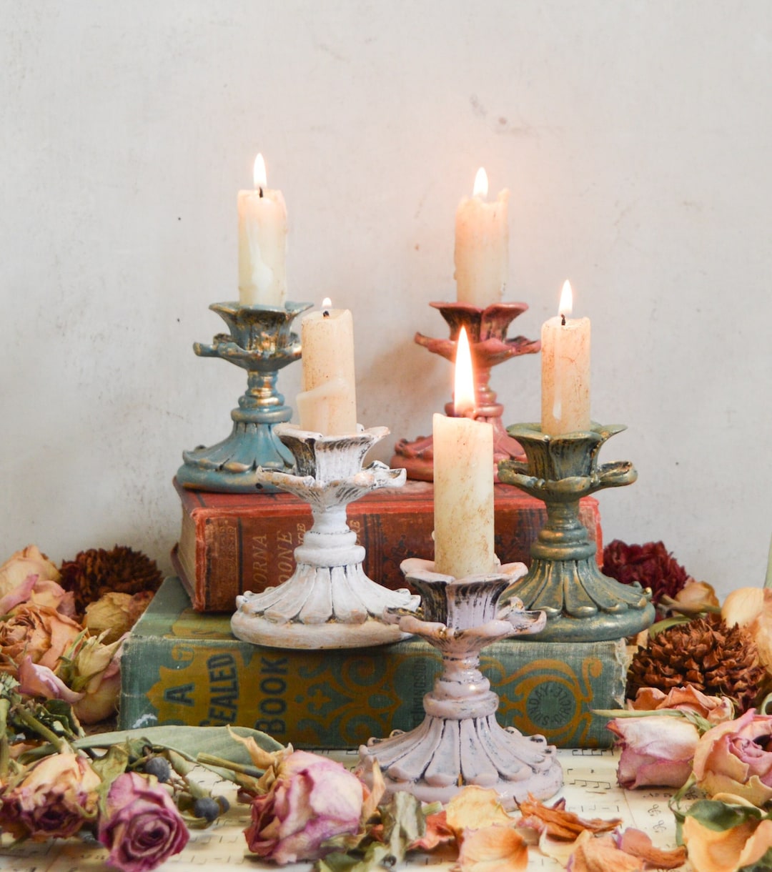 Vintage French Style Candlestick Holder: Hand Painted Ornate Scroll ...