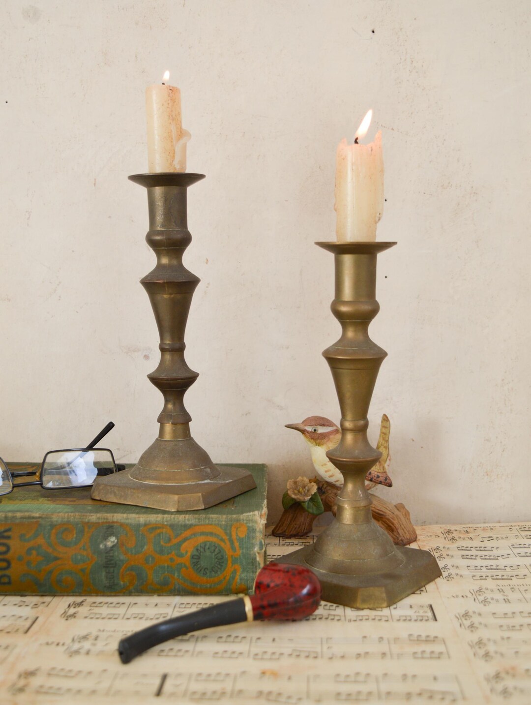 Antique Pair Brass Candle Holders, 1920s Candlesticks 19x8 Cm - Etsy
