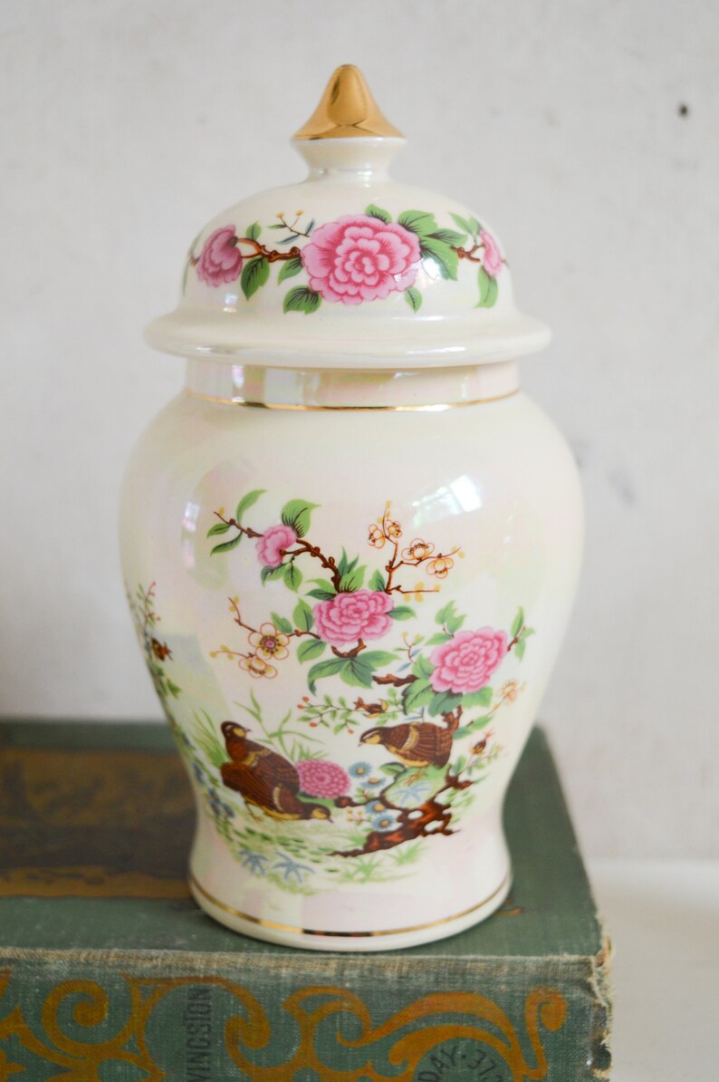 Vintage Sadler Lustreware Ginger Jars, 2 Designs Quail Bird / Floral ...