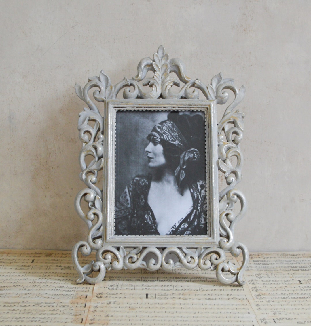 Hand Painted Acanthus Leaf Scroll Photo Frame, Paris Grey & Gold Dust ...