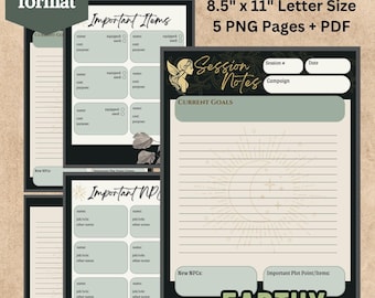 Tabletop D&D Campaign Session Player Notes Journal Pack, Digital ...