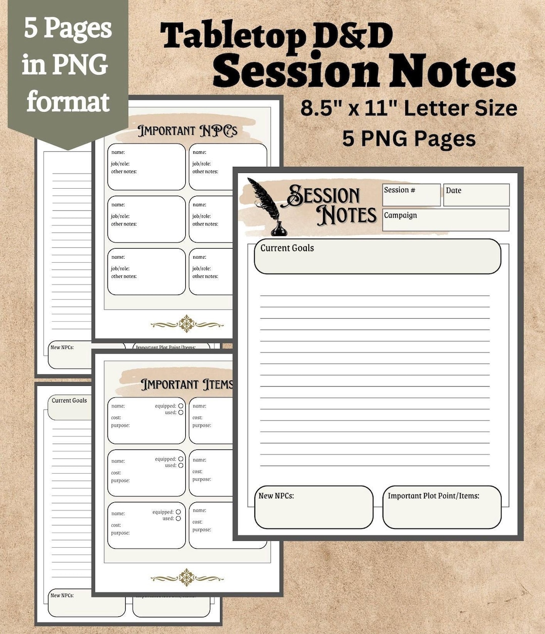 Digital Tabletop D&D Campaign Session Notes Journal Pack, Dungeons and ...