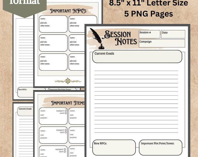Digital Tabletop D&D Campaign Session Notes Journal Pack, Dungeons and ...