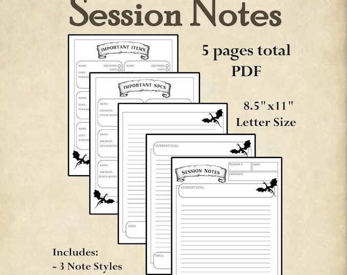 D&D Session Notes Journal, Npcs, Items (digital Download) - Etsy