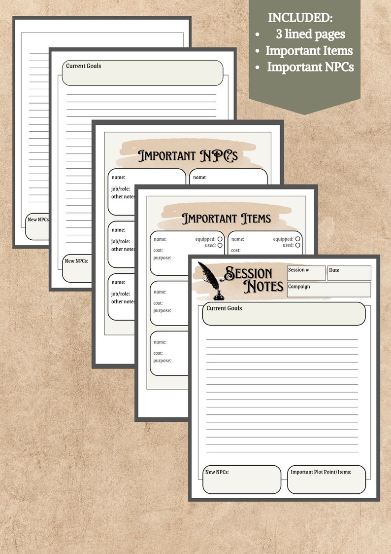 Digital Tabletop D&D Campaign Session Notes Journal Pack, Dungeons and ...