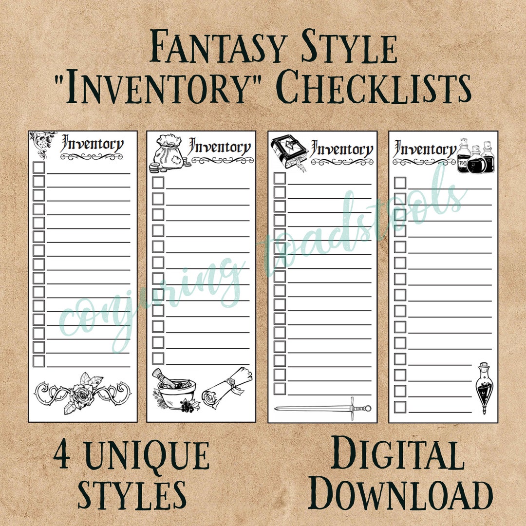 Lista de verificação de inventário de estilo RPG de mesa de fantasia ...