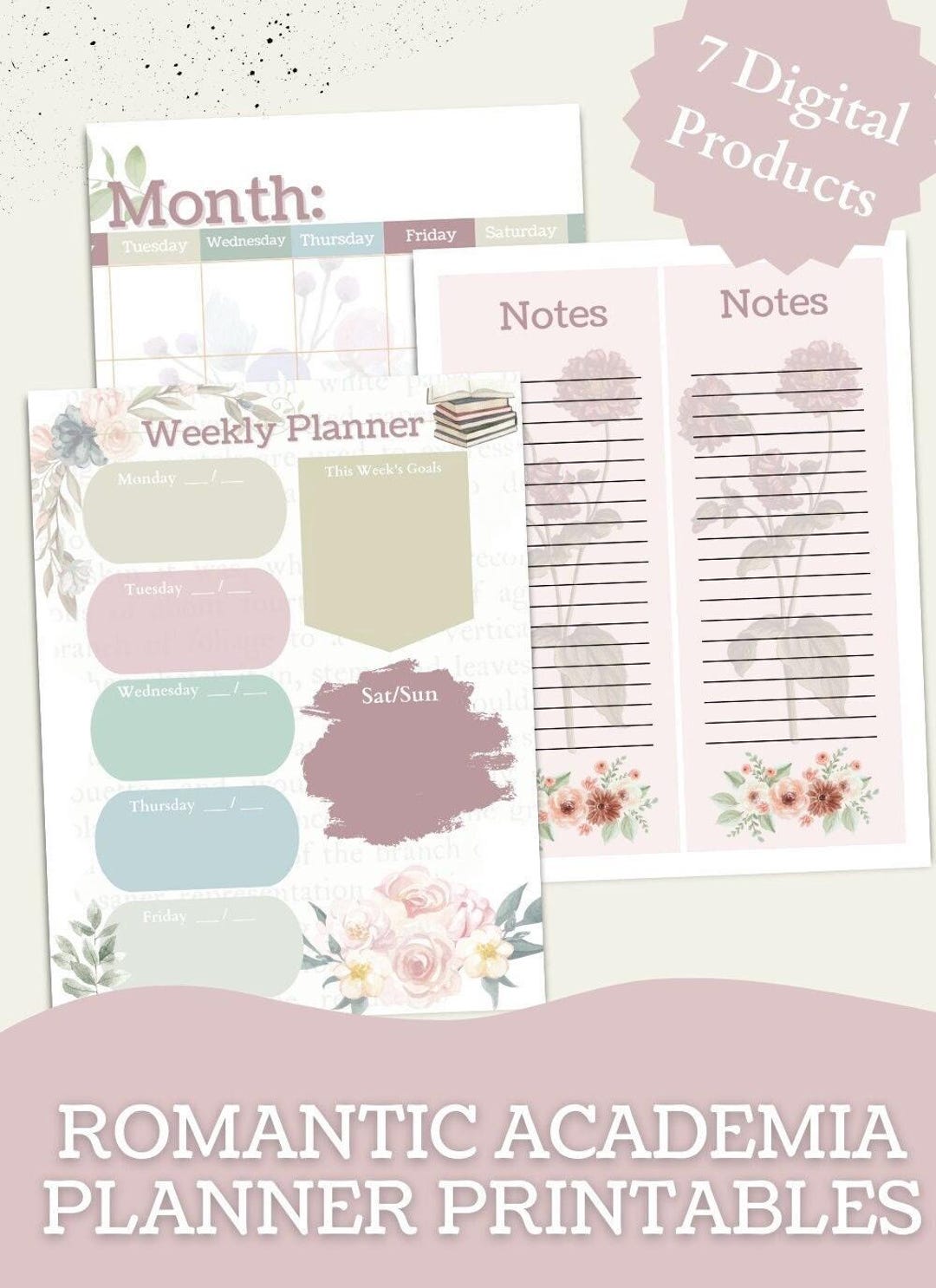 Soft Romantic Coquette Light Academia Pastel Floral Digital Notes ...