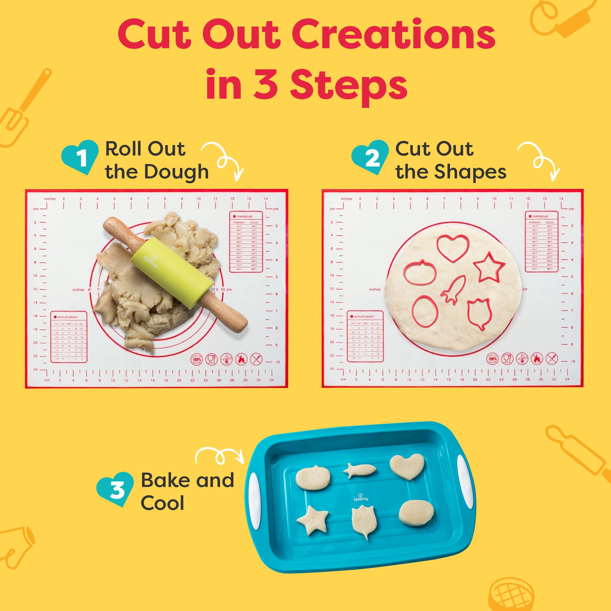 Baketivity Cookie Cutter Set for Kids, 24 Assorted Cookie Cutters With ...