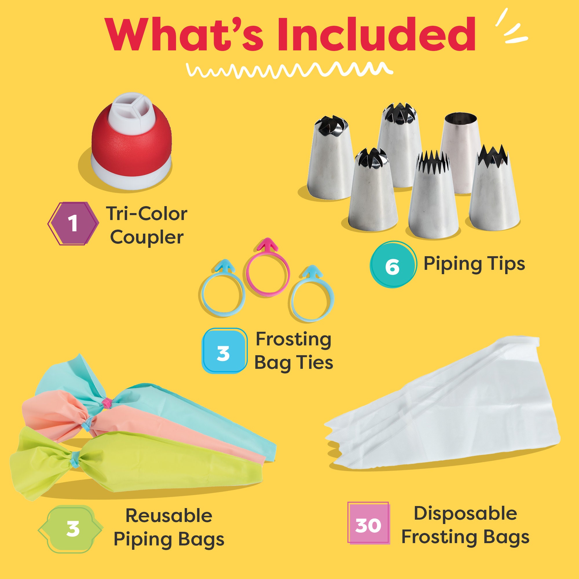 Baketivity 43-piece Piping Set, Piping Bags and Tips Set With Reusable ...