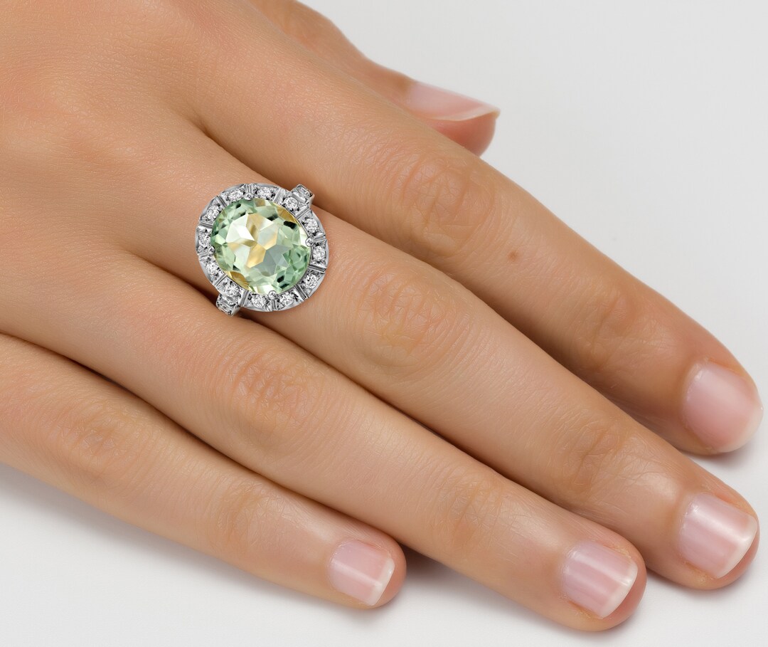 Green Amethyst Engagement Ring, Natural Oval Amethyst Ring, Amethyst ...