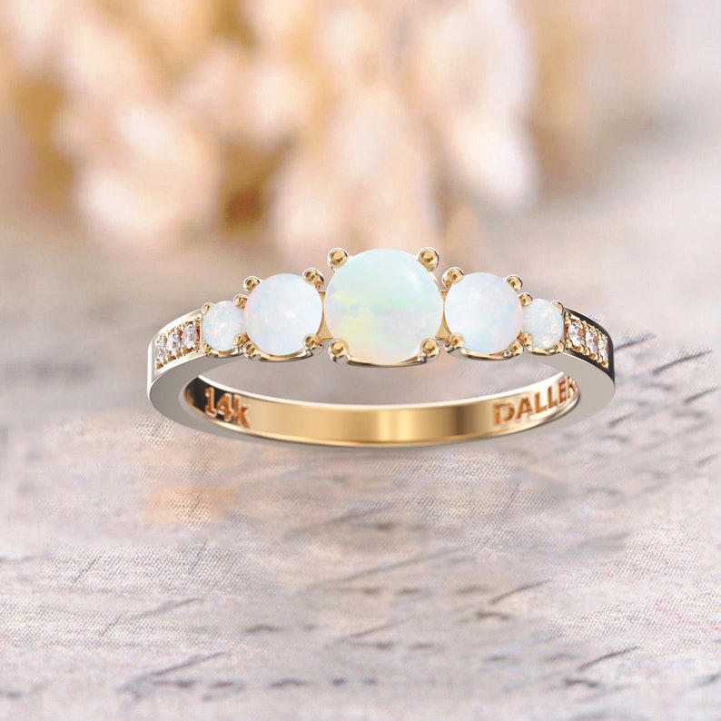 5 opal ring opal engagement ring Opal diamond ring October | Etsy