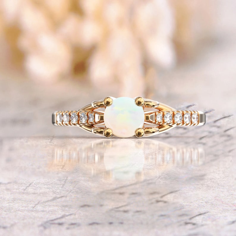 Opal Engagement Ring Opal and Diamond October Birthstone Ring | Etsy