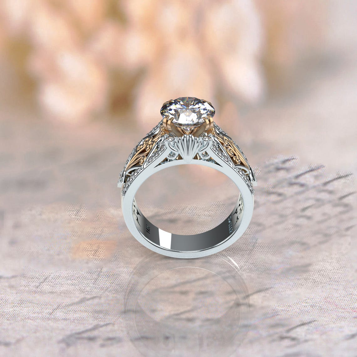 2 Carat Moissanite Intricate Engagement Ring 8mm Round Etsy 2 Carat Moissanite Intricate Engagement Ring 8mm Round Etsy
