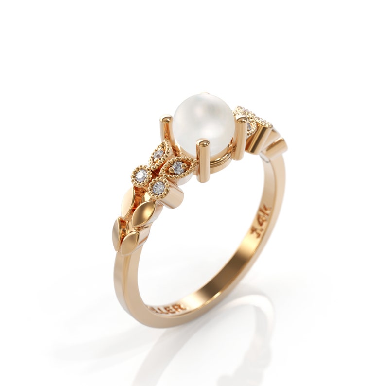 Unique Pearl Engagement Ring Rose Gold Pearl Ring for Women - Etsy