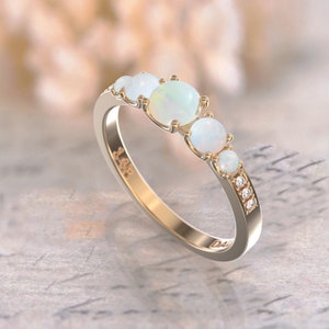 5 Opal Ring Opal Engagement Ring Opal Diamond Ring October Birthstone ...