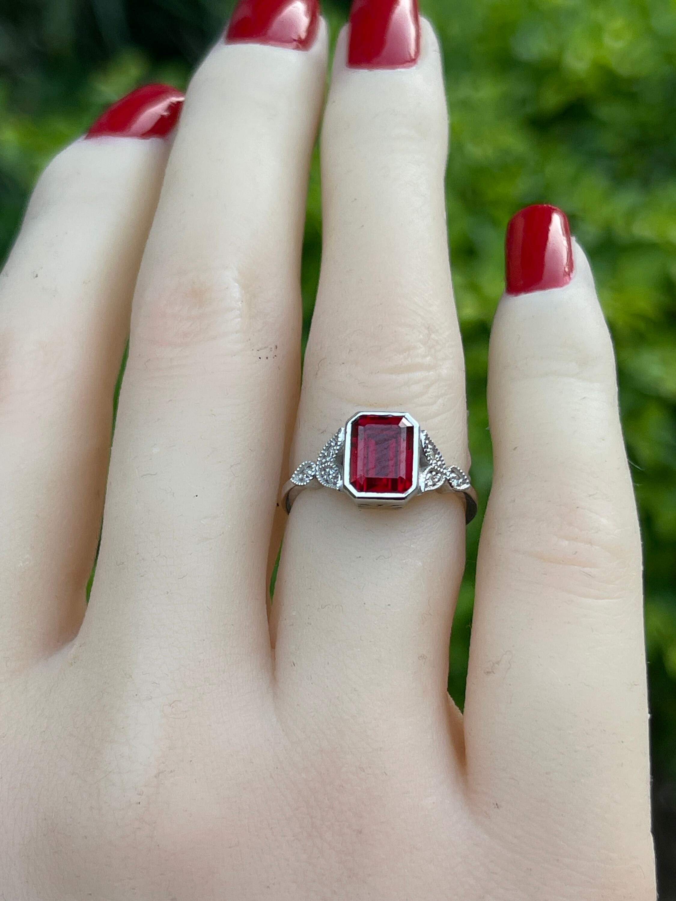 Emerald Cut Engagement Rings Lab Grown Ruby 8x6mm 2ct Antique Style 0 ...