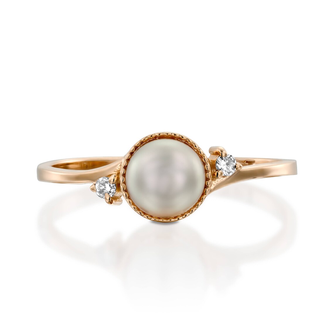 Pearl Engagement Ring Rose Gold Pearl Wedding Ring Pearl - Etsy