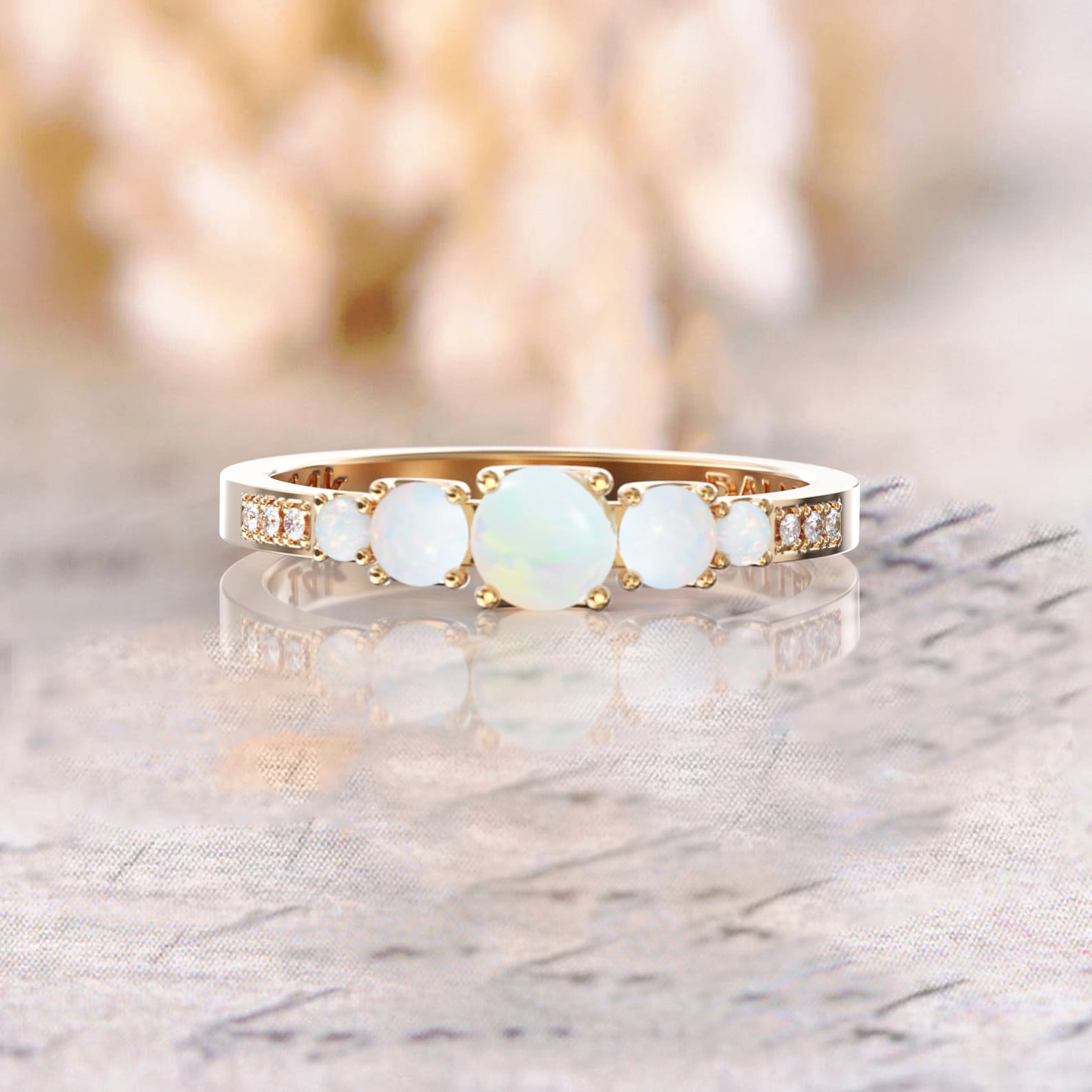 5 Opal Ring Opal Engagement Ring Opal Diamond Ring October Birthstone ...