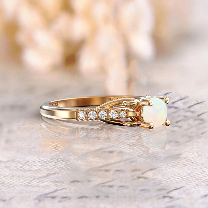 Opal Engagement Ring Opal and Diamond October Birthstone Ring | Etsy
