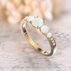 5 Opal Ring Opal Engagement Ring Opal Diamond Ring October Birthstone ...