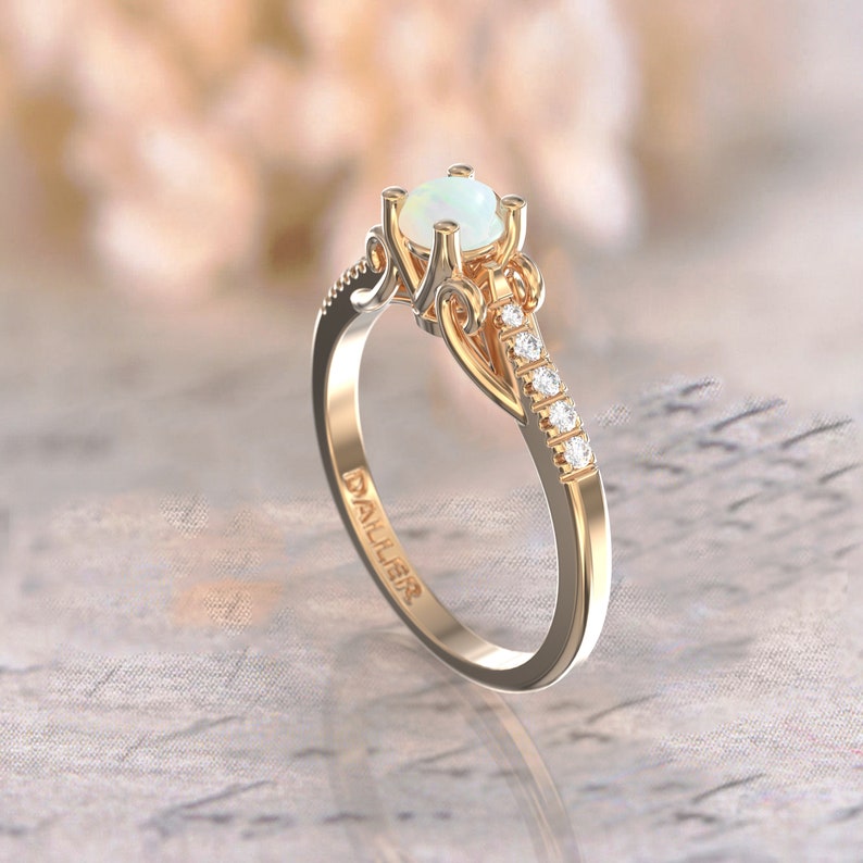 Opal Engagement Ring Opal and Diamond October Birthstone Ring | Etsy