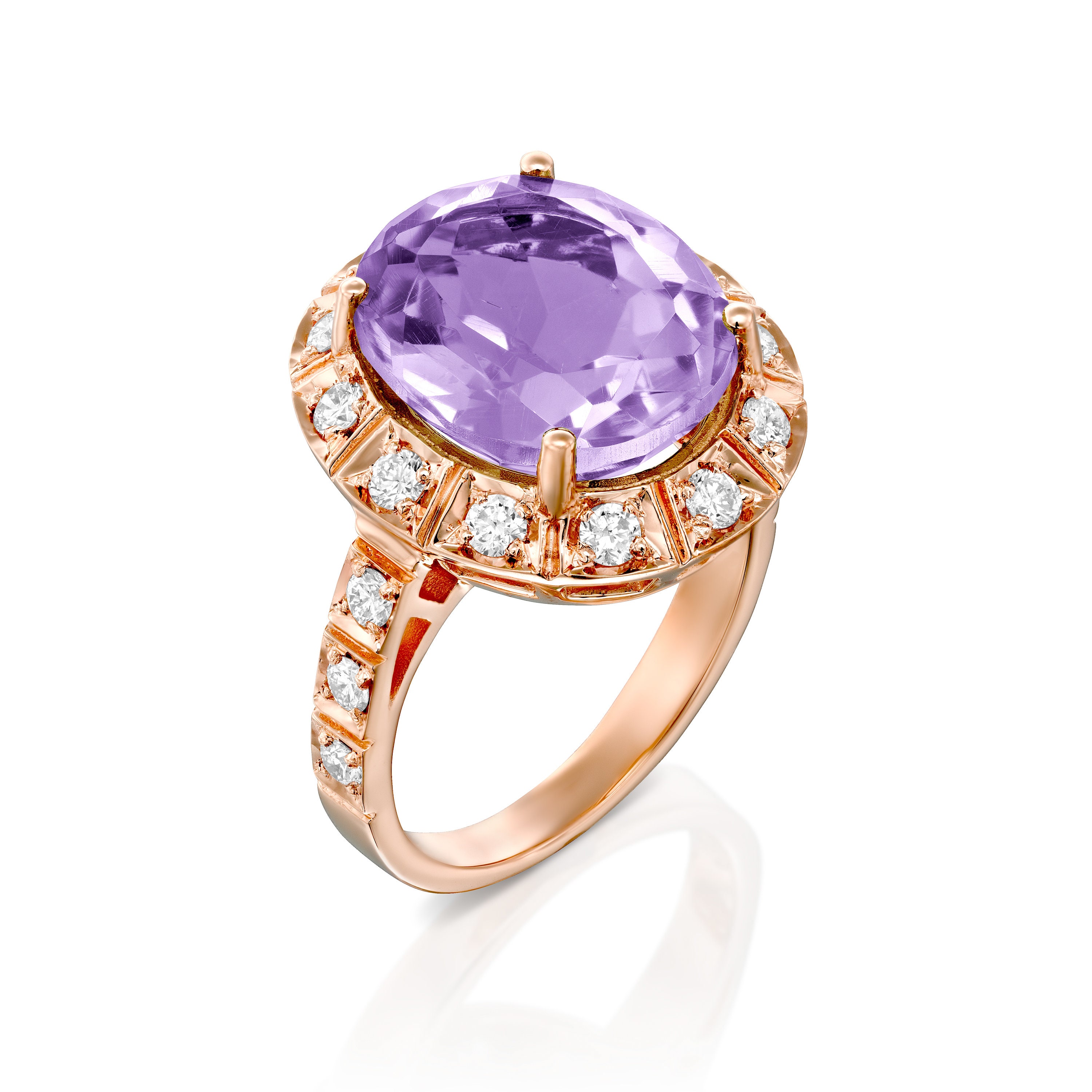 Oval Engagement Ring Gemstone Engagement Ring 14x12mm Amethyst | Etsy