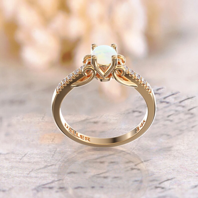 Opal Engagement Ring Opal and Diamond October Birthstone Ring | Etsy