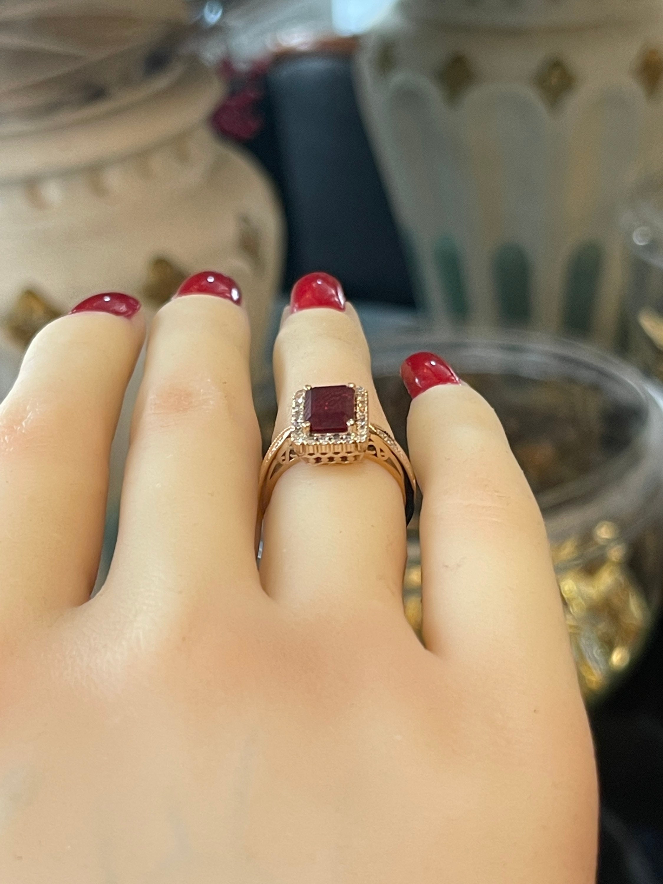 Emerald cut art deco engagement rings lab grown ruby 8x6mm | Etsy