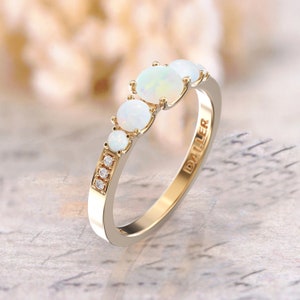 5 Opal Ring Opal Engagement Ring Opal Diamond Ring October Birthstone ...