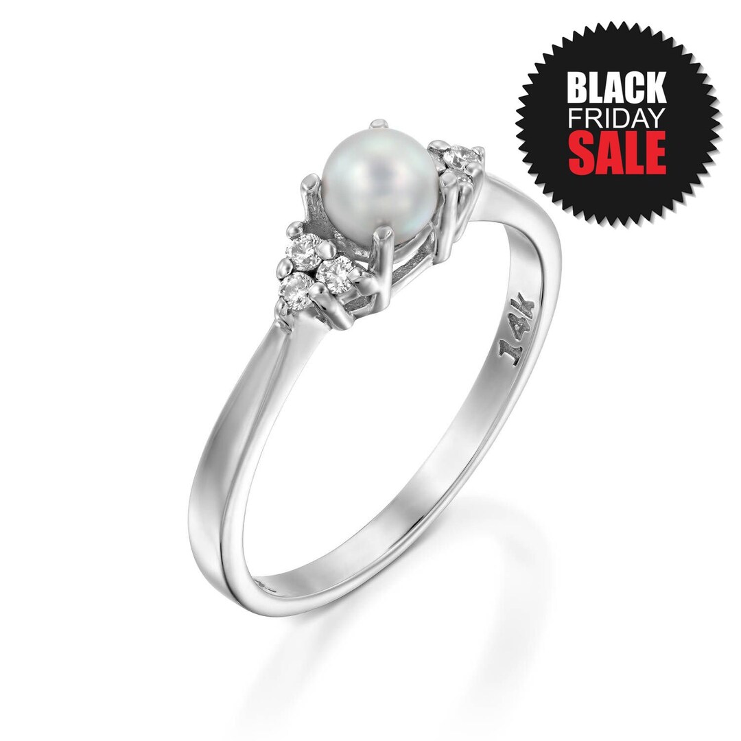 Pearl Engagement Ring 14k White Gold Engagement Ring Pearl - Etsy