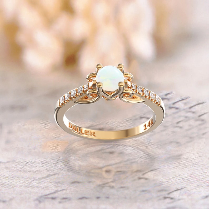 Opal Engagement Ring Opal and Diamond October Birthstone Ring | Etsy