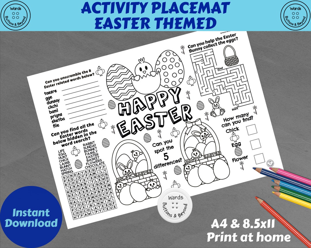 Easter Activity Colouring Placemat, Printable Coloring Sheet, Table ...