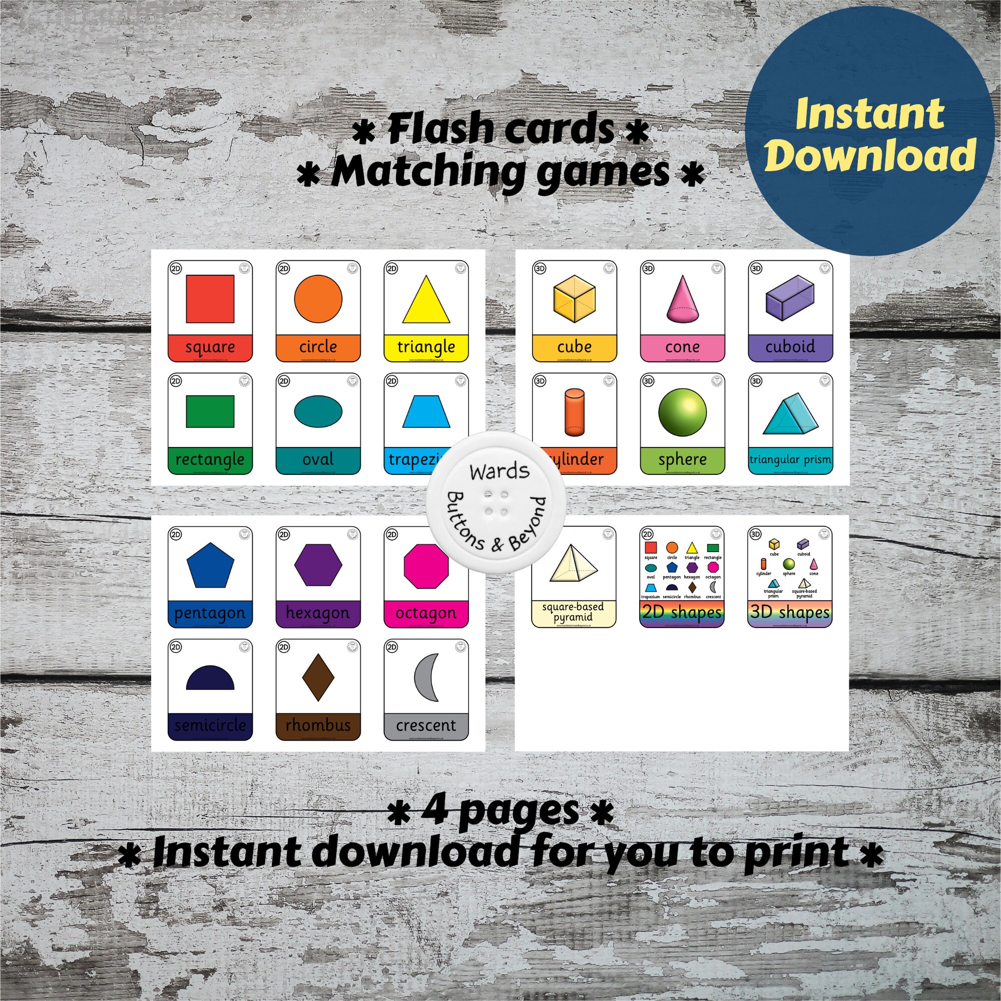 Printable Shape Cards, Flash Cards, Shape Matching, Childrens ...