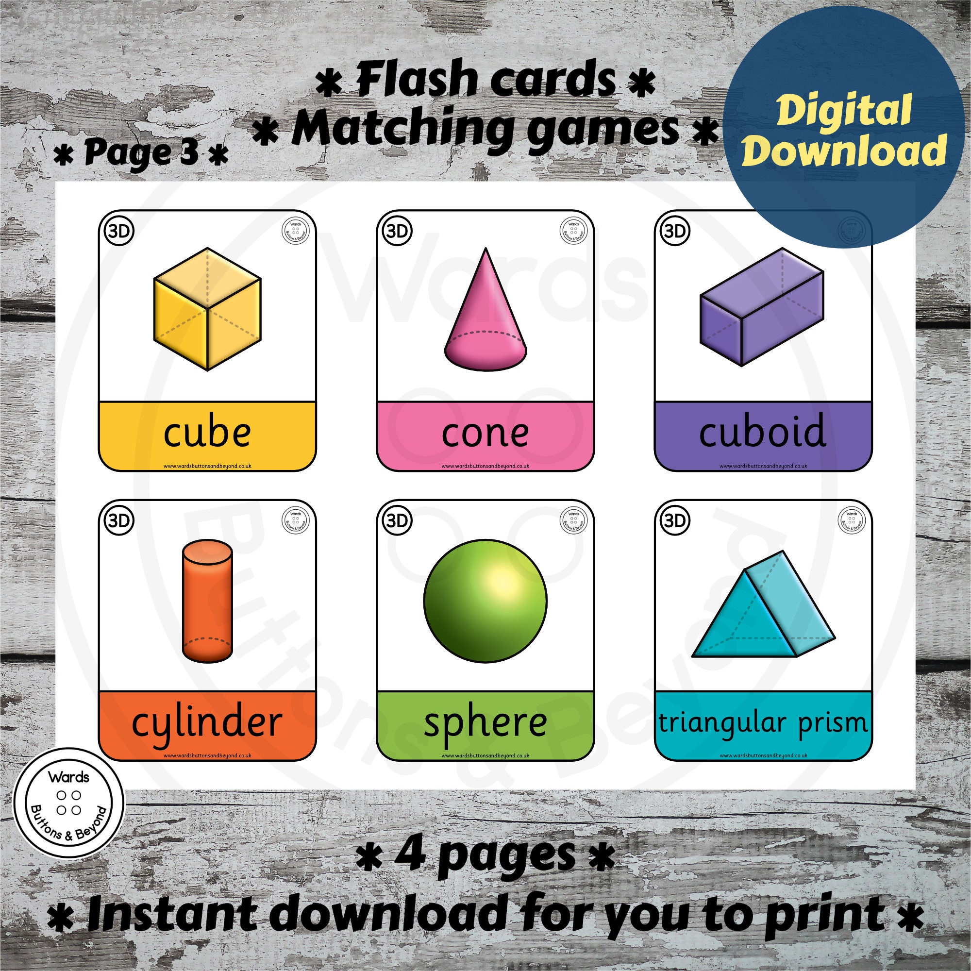 Printable Shape Cards, Flash Cards, Shape Matching, Childrens ...
