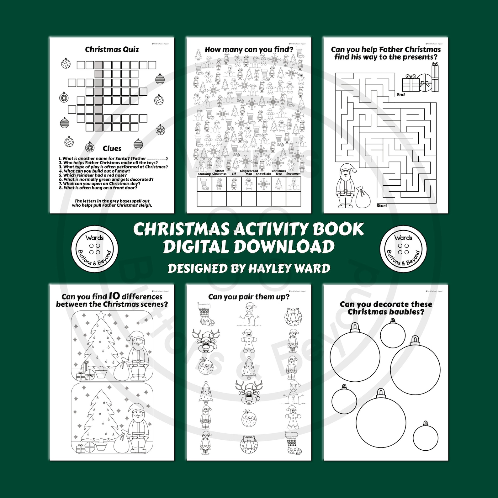 Printable Christmas Activity Book, Activity Sheets, Childrens Christmas ...