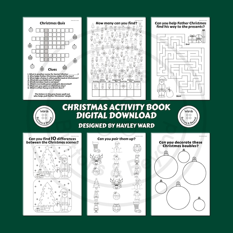 Printable Christmas Activity Book, Activity Sheets, Childrens Christmas ...