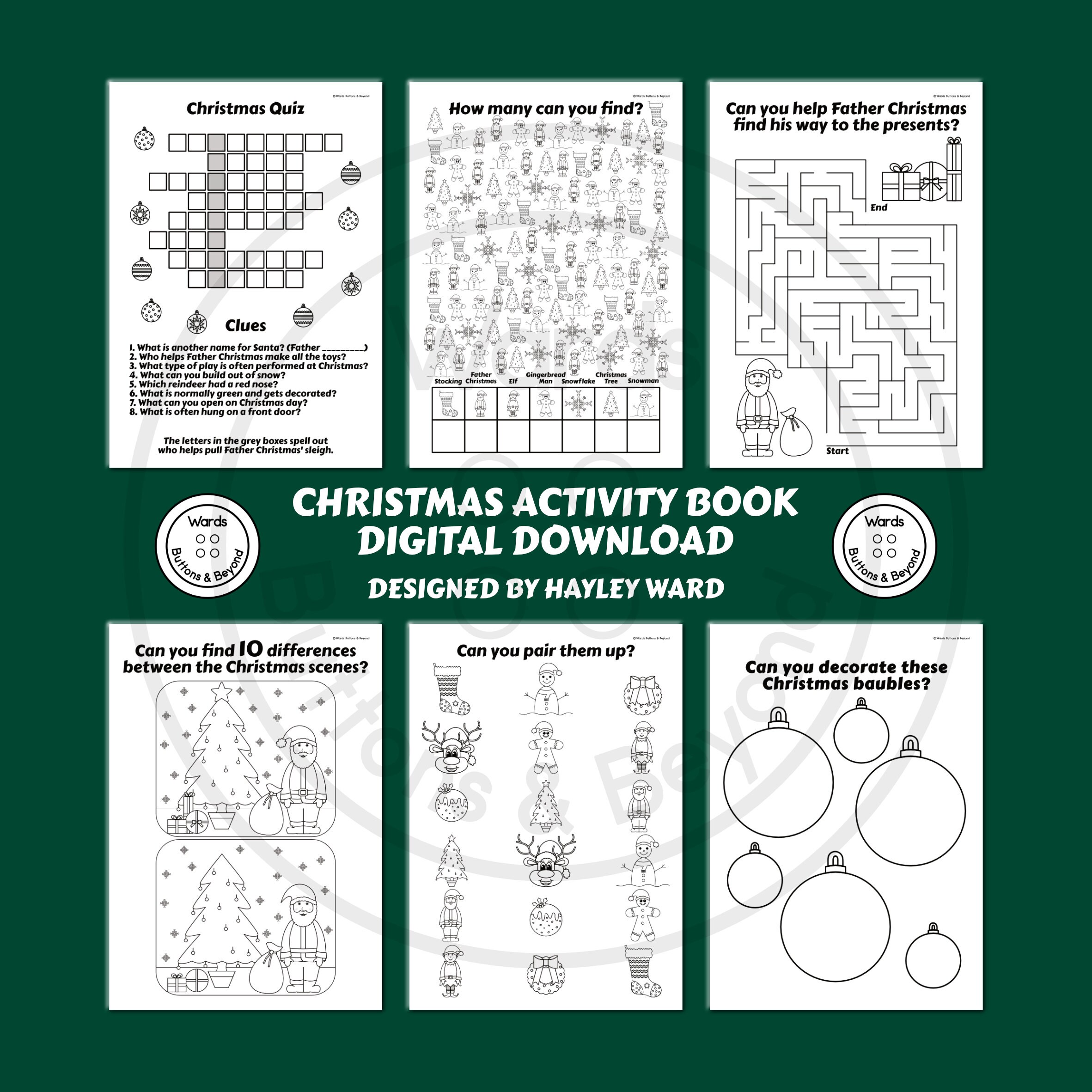 Printable Christmas Activity Book, Activity Sheets, Childrens Christmas ...